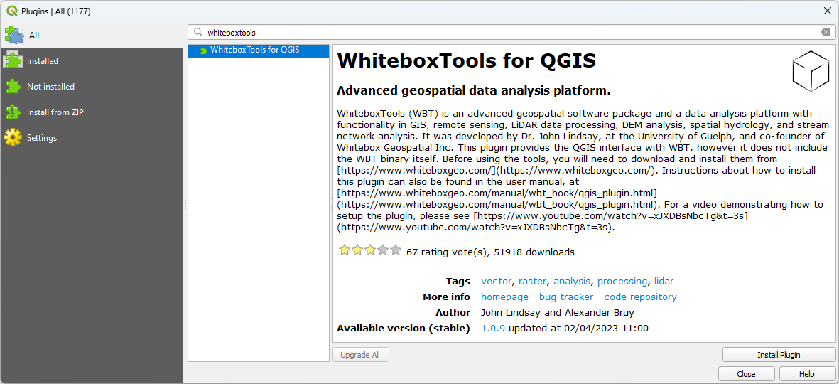Rooftop analysis: Install the WhiteboxTools plugin | OCWGIS